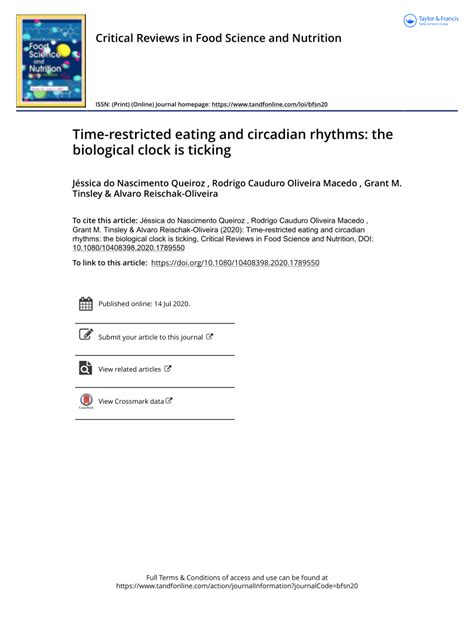 Pdf Time Restricted Eating And Circadian Rhythms The Biological