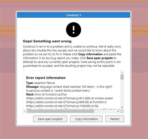 Assertion Failure Fatal Error Issue 5290 Scirra Construct Bugs