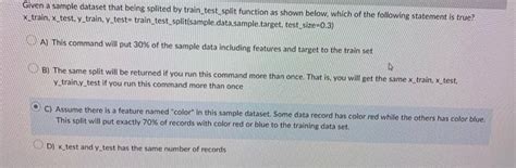 Solved Given A Sample Dataset That Being Splited By Chegg