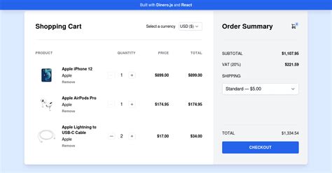 Dinero Js Example Cart React Codesandbox