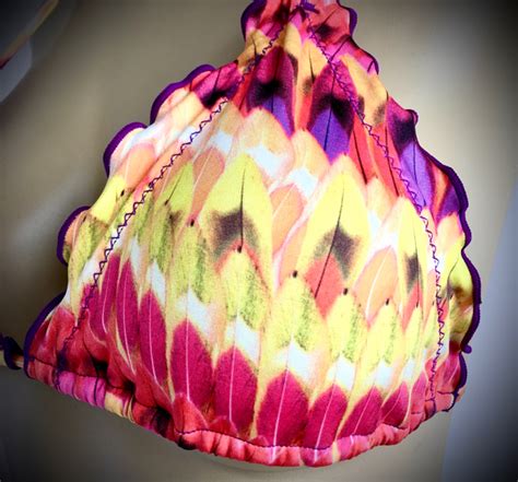 Pink And Yellow Feather Print Triangle Bikini Zuzu Swim Alga Ma
