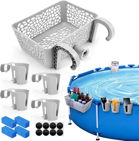 Poolside Storage Basket With 4 Pool Cup Holders Above