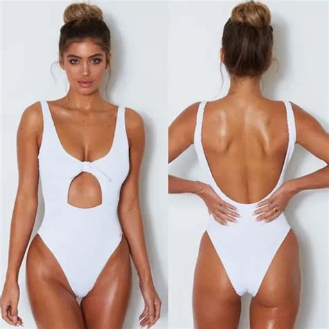 2019 Women Sexy Sleeveless One Piece Swimsuit Hole Low Back Monokini