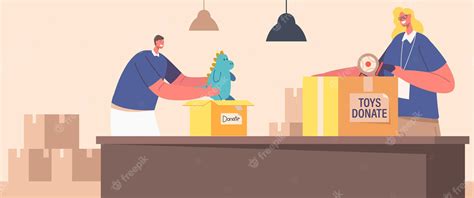 Premium Vector Donation And Charity Concept Male And Female Volunteer Characters Sorting