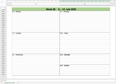 Printable Excel Weekly Schedule Planner 2021 Dated Weekly Planner Excel