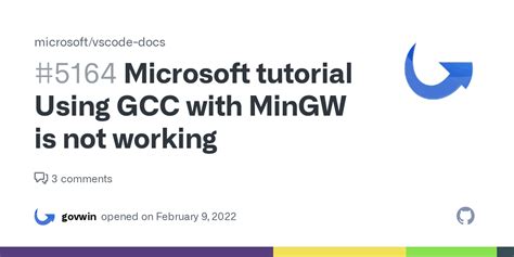 Microsoft Tutorial Using Gcc With Mingw Is Not Working · Issue 5164