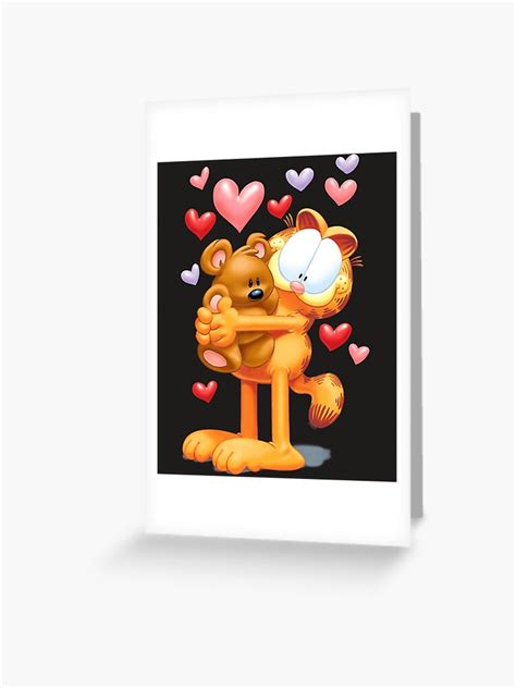 Garfield Hugging Pooky With Hearts Greeting Card For Sale By