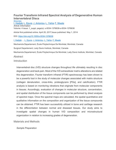 Pdf Fourier Transform Infrared Spectral Analysis Of Degenerative