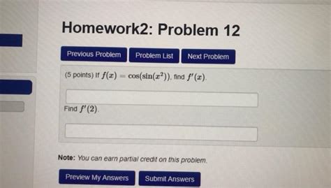 Solved Homework2 Problem 12 Previous Problem Problem List