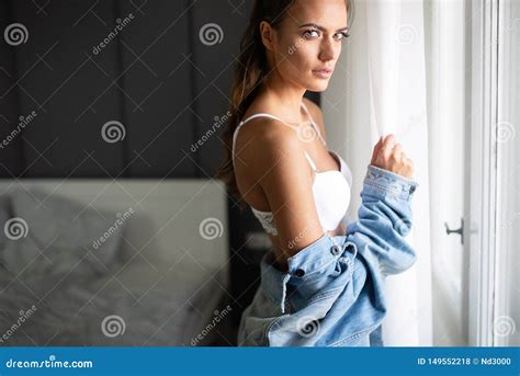 Beautiful Alluring Young Woman In Lingerie With Glamorous Face Stock