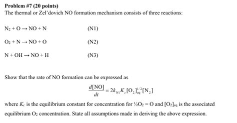 Solved Problem 7 20 Points The Thermal Or Zel Dovich NO Chegg Com