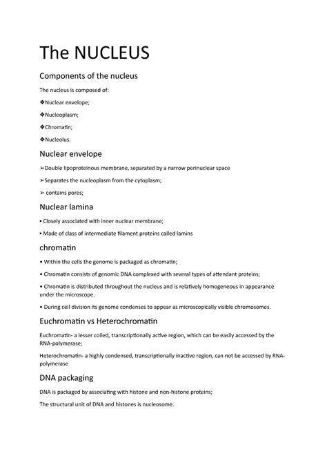 The Nucleus And All Other Notes The NUCLEUS Components Of The Nucleus The Nucleus Is Composed