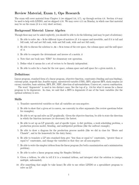 Exam 1 Rev Pdf Linear Programming Matrix Mathematics