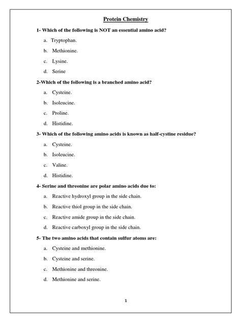 Protein Chemistry Mcq Pdf Amino Acid Cysteine