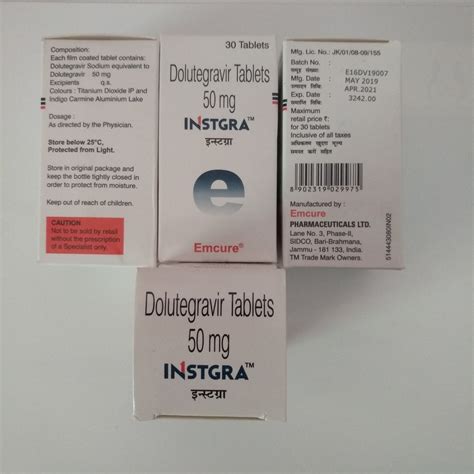 Instgra Dolutegravir 50mg Tablets Emcure Prescription At Rs 3563