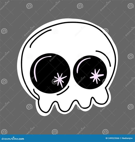 Vector Cute Halloween Sticker Skull With Sparkles In Empty Eye Sockets