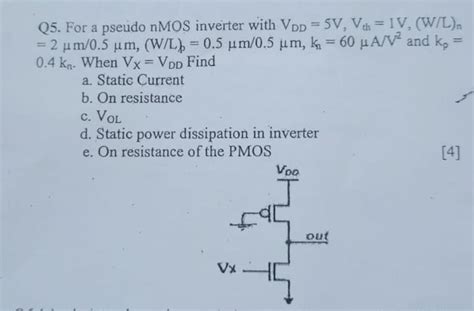 Q For A Pseudo NMOS Inverter With VDD V Vth V Chegg Com