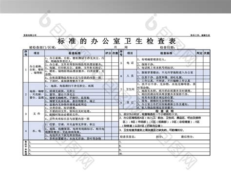 标准办公室卫生检查表【excel模板下载】 包图网