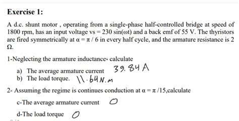 [get Answer] Exercise 1 A D C Shunt Motor Operating From A Single