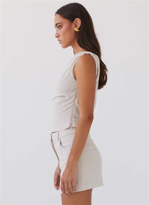 Marissa Linen One Shoulder Top Oatmeal Peppermayo Us