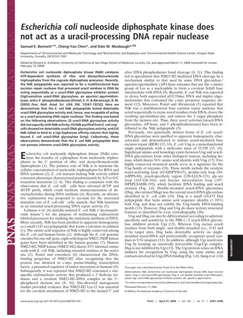 Pdf Escherichia Coli Nucleoside Diphosphate Kinase Does Not Act As A