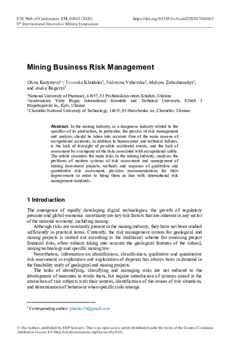 Pdf Mining Business Risk Management