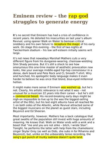 Ruae Imagery Nat5 Higher Eminem Concert Review Reading Passage With