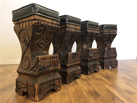 Sold Witco Carved Wood Tiki Bar Stools Set Of 4 Modern To Vintage