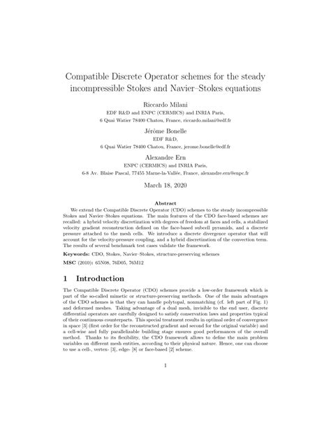 Pdf Compatible Discrete Operator Schemes For The Steady Incompressible Stokes And Navier