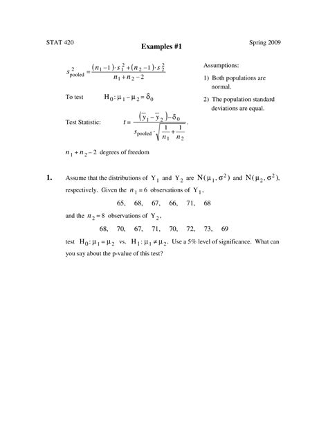 P Value Of A Test Methods Of Applied Statistics Solved Example Stat 420 Docsity