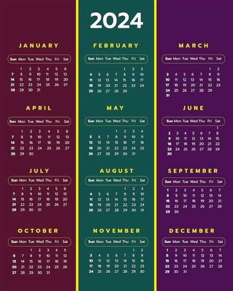 2024 Calendar Template Colorful And Stylish Design