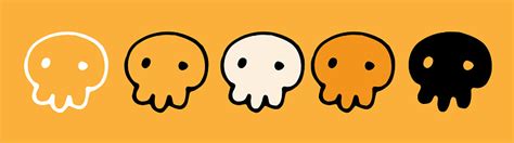 할로윈에 대한 재미있는 두개골 세트 할로윈 휴가 디자인 템플릿을 위한 주황색 배경에 점 눈과 검은 색 윤곽과 실루엣이 그려진