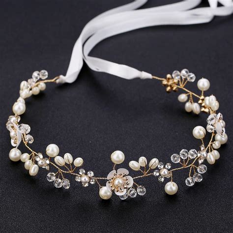 Casdre Flower Headband White Pearl Bridal Headpiece Hair