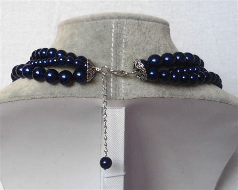 Navy Blue Pearl Necklaces Wedding Necklace18 Inches Etsy