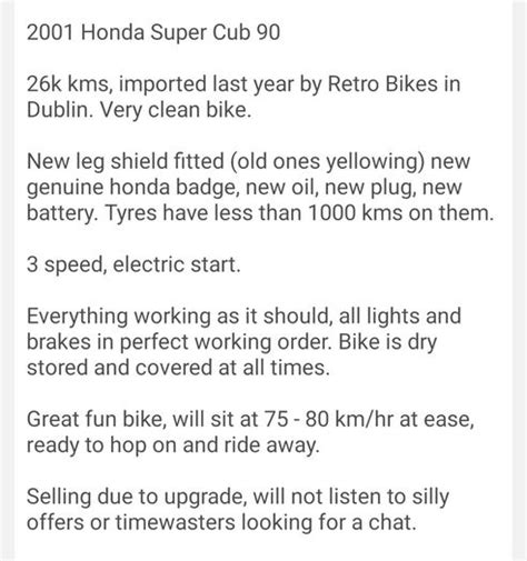 2001 Honda Super Cub 90 For Sale In Dunleer Louth From Starletdave