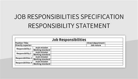 Job Responsibilities Specification Responsibility Statement Excel