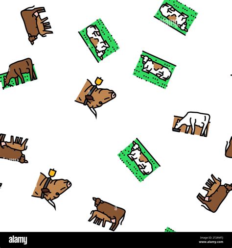 Cow Farm Dairy Cattle Milk White Vector Seamless Pattern Stock Vector