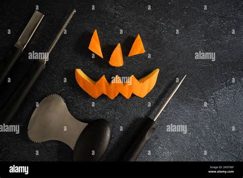 Halloween Pumpkin Pieces Carved Jack Lantern Eyes Nose Mouth Jack O