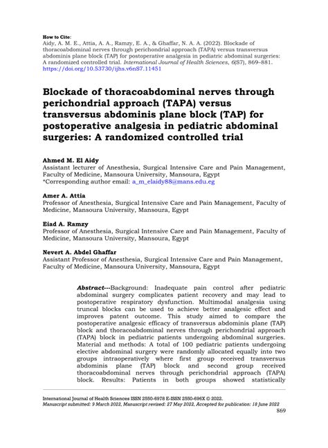 Pdf Blockade Of Thoracoabdominal Nerves Through Perichondrial Approach Tapa Versus