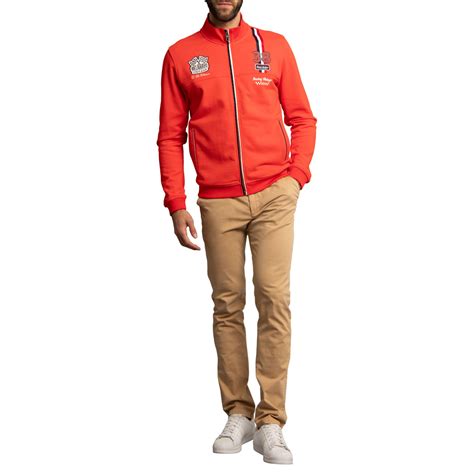 Cardigan Zippé En Coton Mélangé Rouge Imprimé Et Avec Un Col Montant