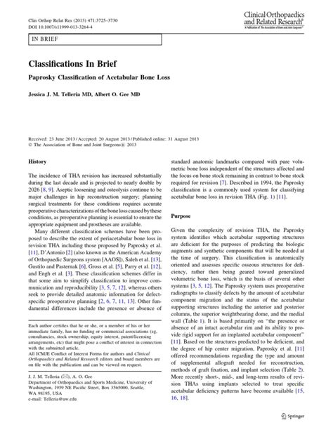 Paprosky Classification Of Acetabular Bone Loss Pdf Hip Orthopedic Surgery
