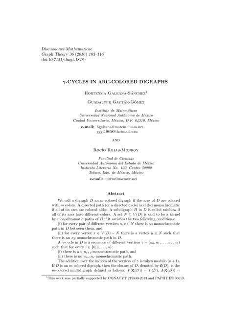 Pdf γ Cycles In Arc Colored Digraphs
