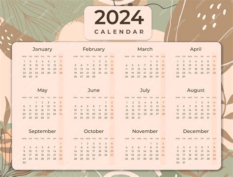 Plantilla De Calendario 2024 Vector Premium
