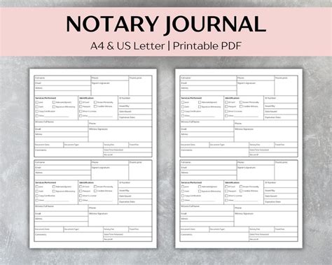 Printable Notary Journal Notary Public Log Book Blank Notary Form