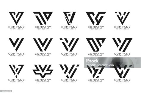 추상 문자 V 로고 디자인 세트입니다 블랙 색상의 현대적인 로고 타입 V 디자인 벡터 일러스트 레이 션 0명에 대한 스톡 벡터