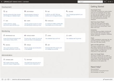 ords and sql developer web 22 4 2 self service schemas