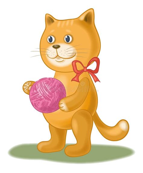 Gato Dos Desenhos Animados Com Uma Bola Do Fio De Lãs Ilustração Do