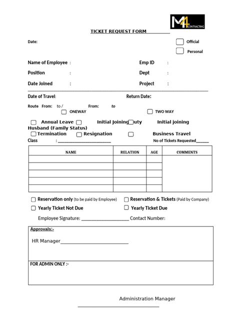 Ticket Request Form Pdf