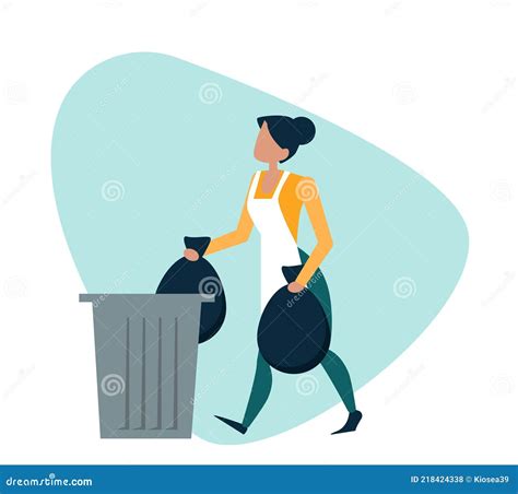 Woman Throwing Out Junk Food Into The Trash Can Vector Illustration