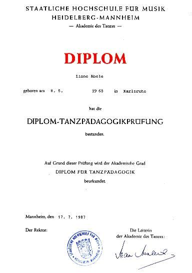 Ballettschule Liane Förderzentrum für künstlerischen Tanz - Urkunde ...